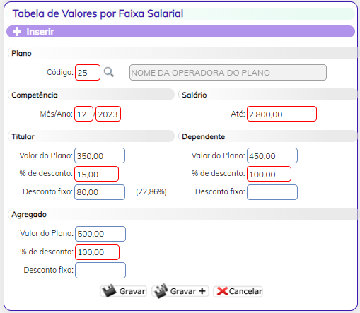 Tabela de Valores por Faixa Salarial – Ahreas