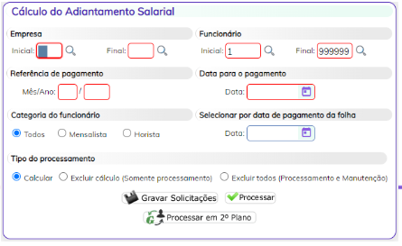 Folha de Pagamento - Adiantamento Salarial - Processamento – Ahreas